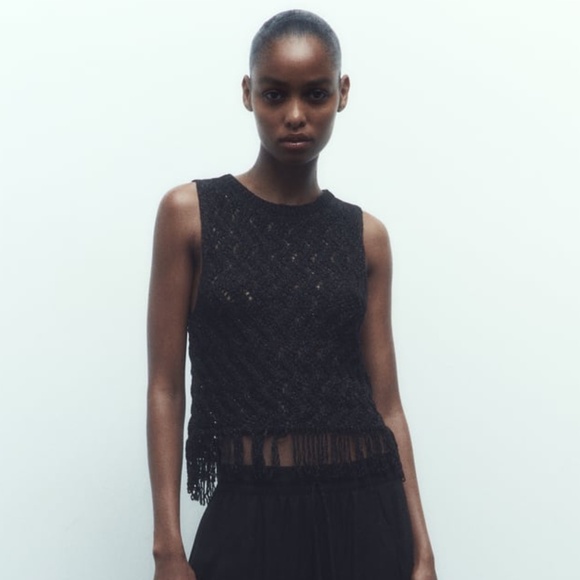 Zara | Tops | Zara Metallic Thread Knit Fringed Top S New | Poshmark